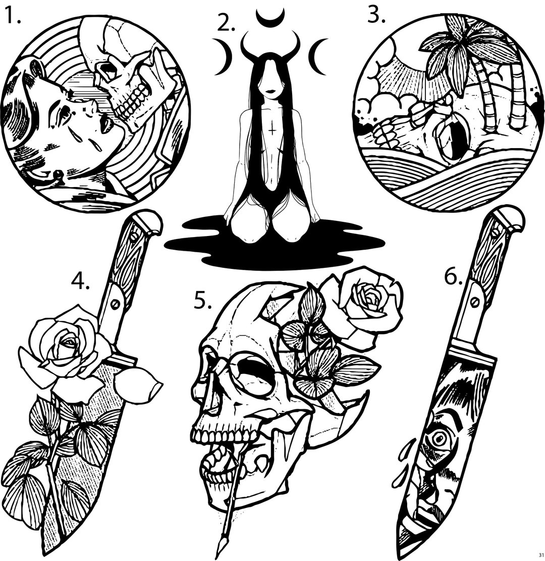 Pre-made Ready to Use Witchy Tattoos, Skull Tattoos, Flash Tattoo ...