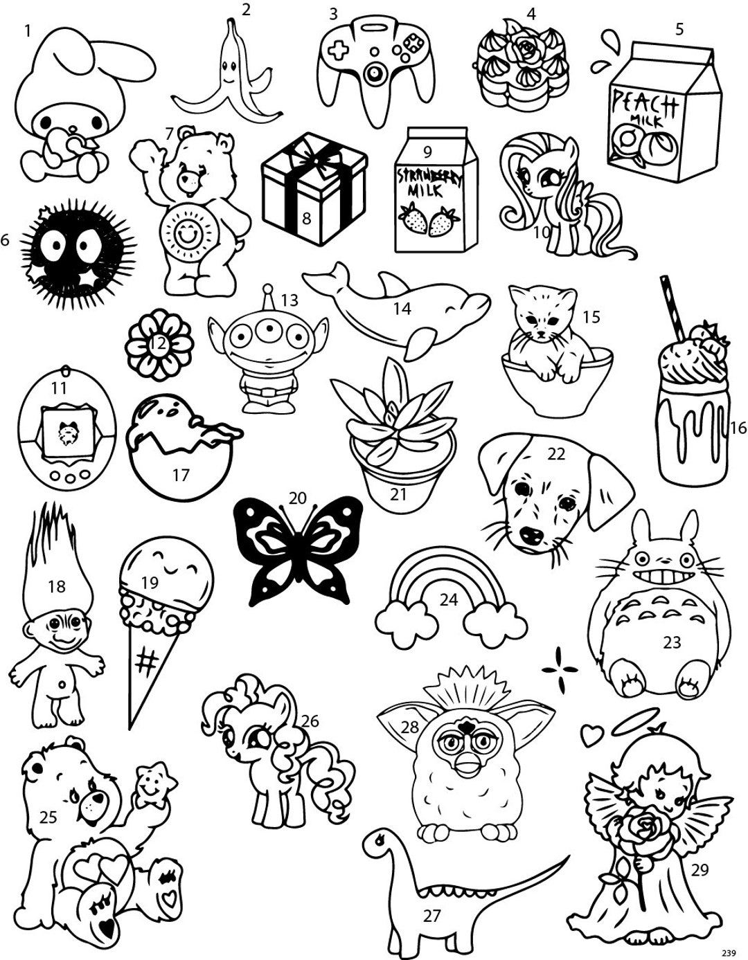 Pre-made Ready to Use Cute Girly 90s Carebear Flash Tattoo Stencils Set ...