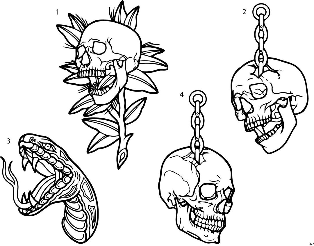 Pre-made Ready to Use Skull Flash Tattoo Stencils Set of 4 - Etsy