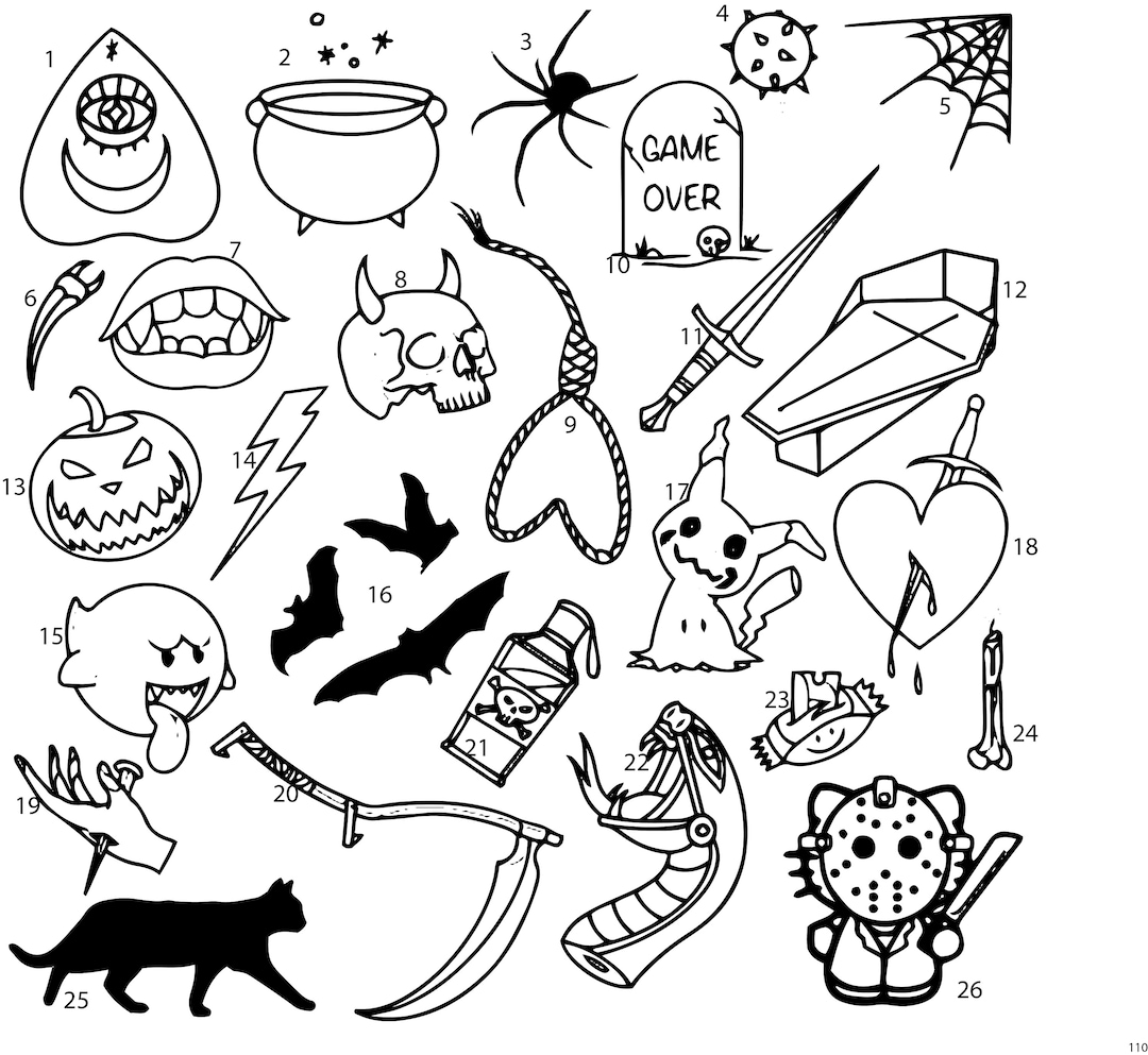 Horror Stencil Tattoo Flash Outlines