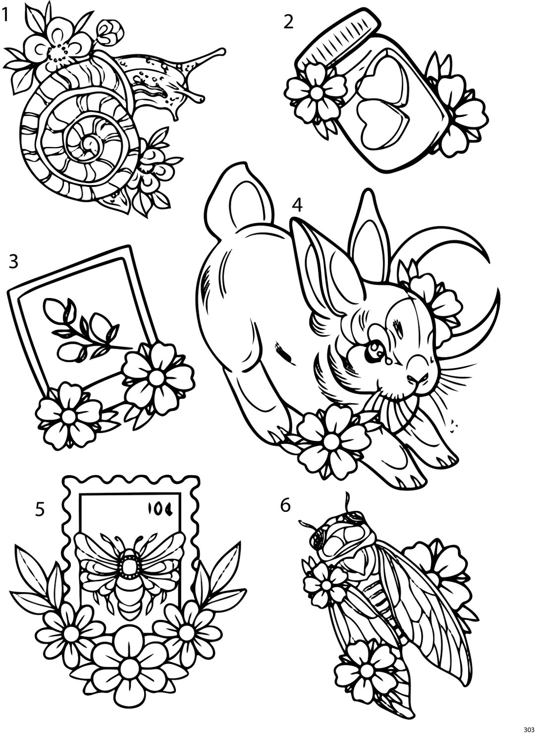 Pre-made Ready to Use Hand Poke Rabbit Snell Stamps Tattoo Stencils Set ...