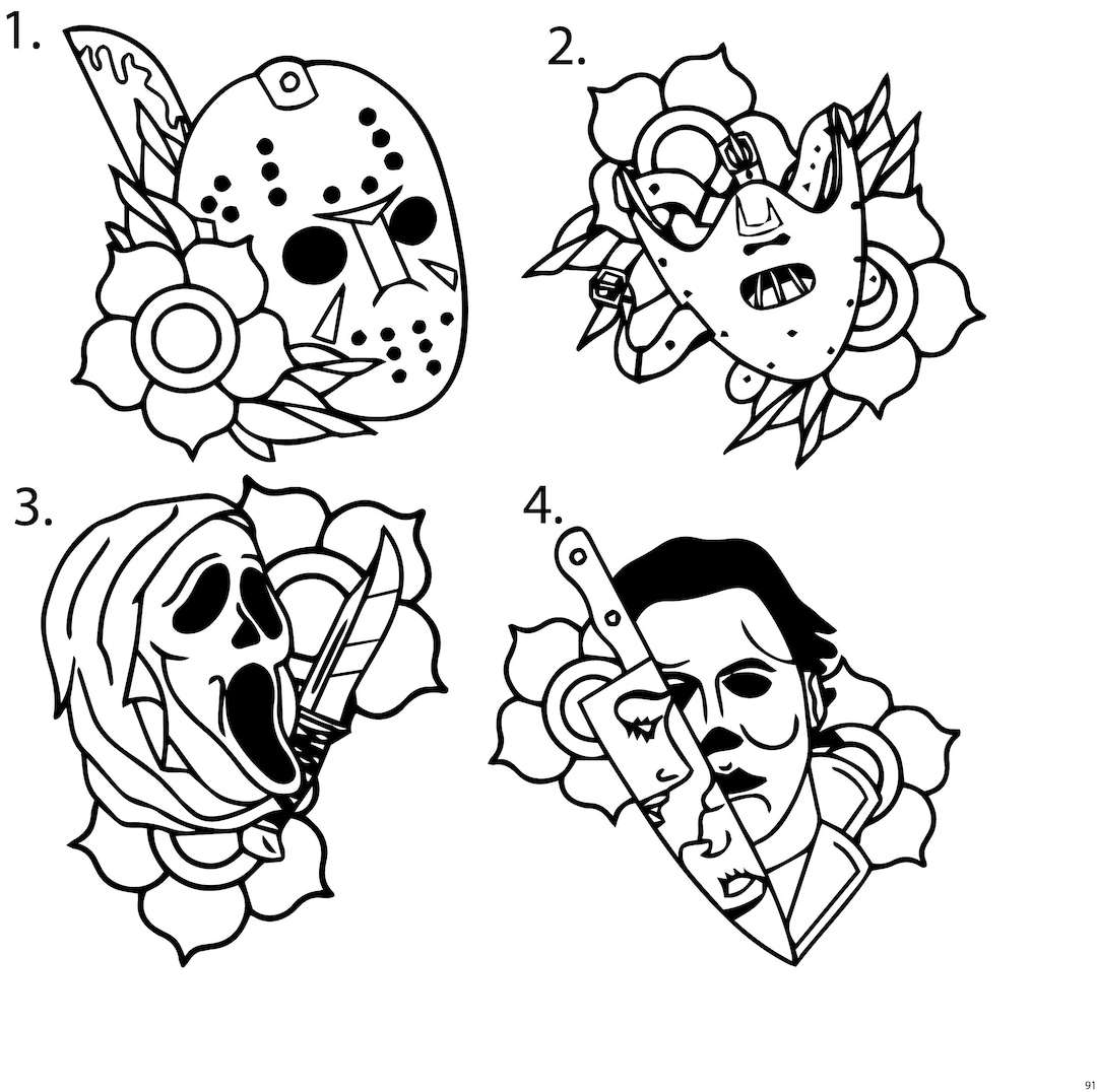 Pre-made Ready to Use Horror Spooky Scary Flash Tattoo Stencils Set of ...