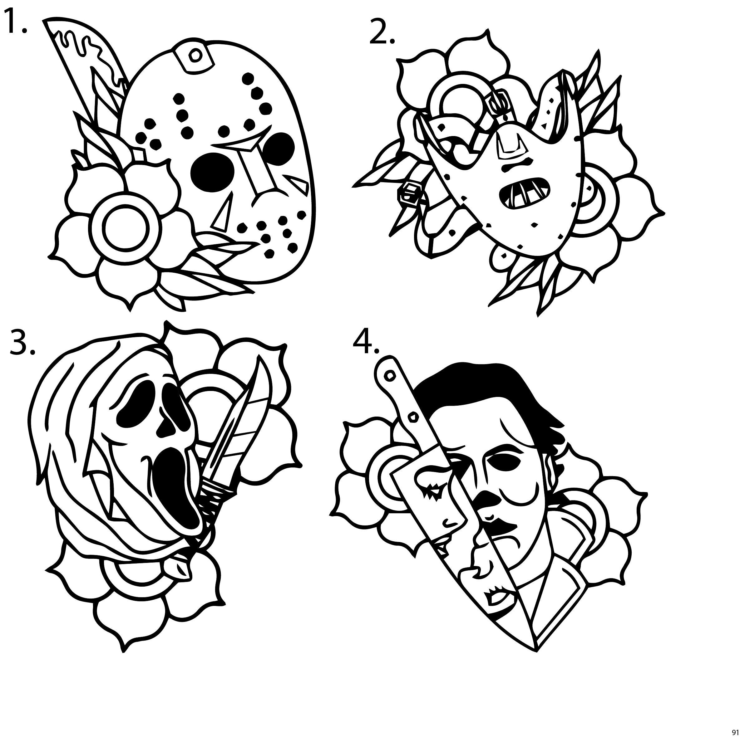 Pre-made Ready to Use Horror Spooky Scary Flash Tattoo Stencils Set of ...