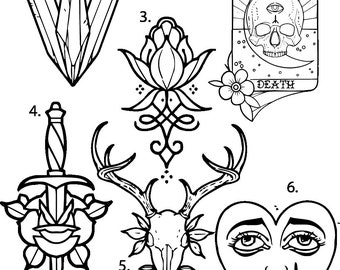 Pre-made Ready to Use Flash Tattoo Stencils Set of 4 - Etsy