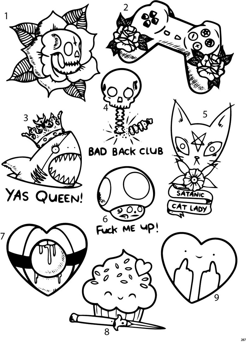 Pre-made Ready to Use Goth Witchy Flash Tattoo Stencils Set of - Etsy