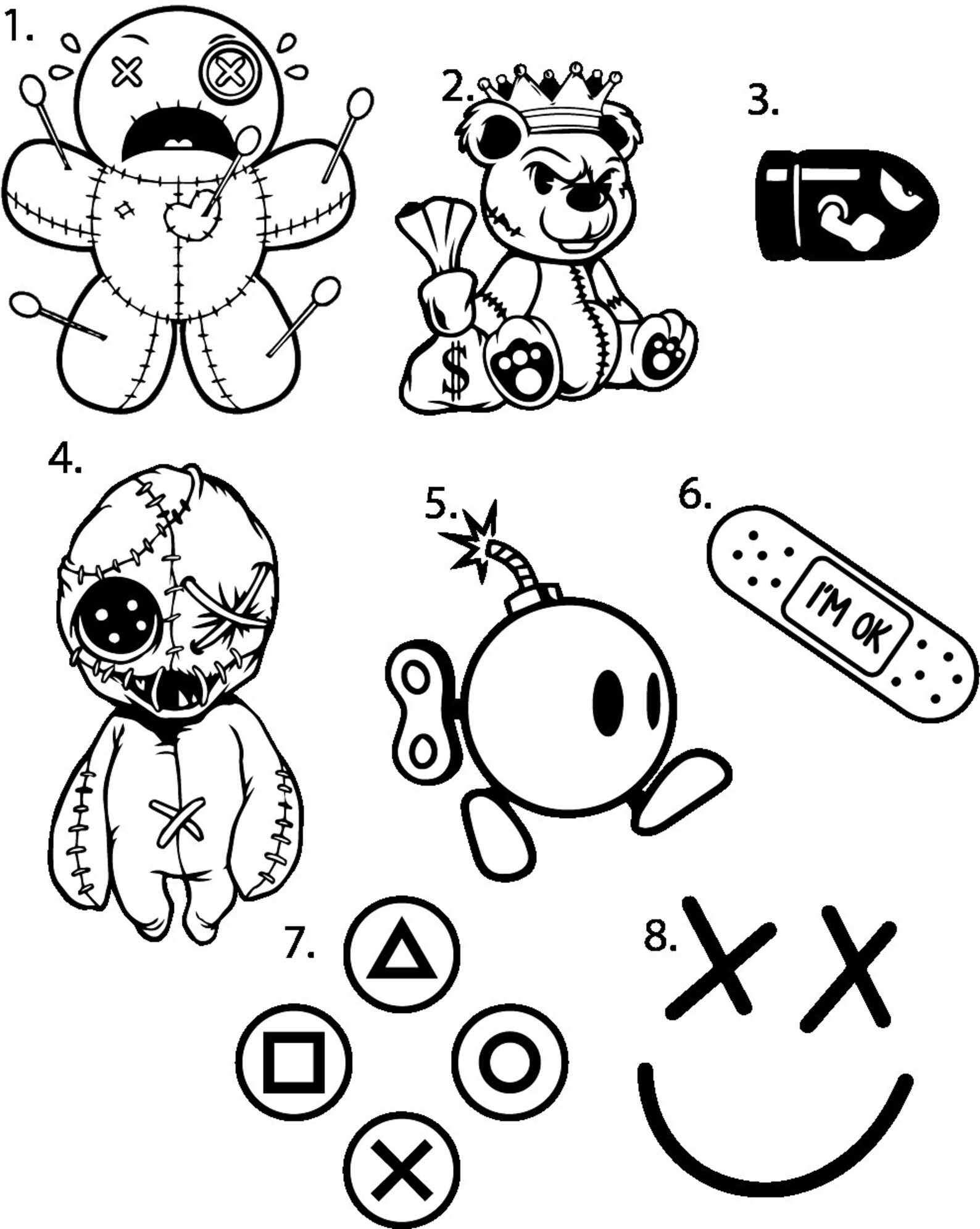 Pre-cut Ready to Use Fun Voodoo Teddy Bear Bomb Tattoo Stencils Set of ...