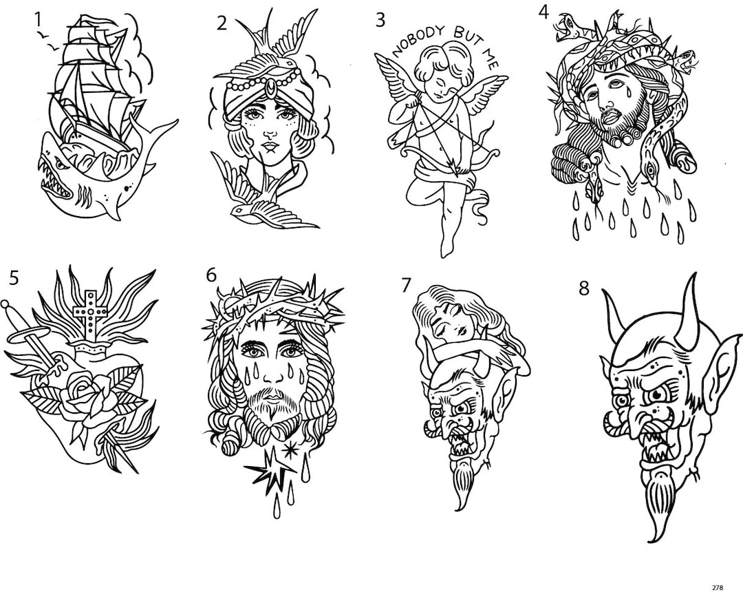 Pre-made Ready to Use Flash Tattoo Stencils Set of 4 - Etsy