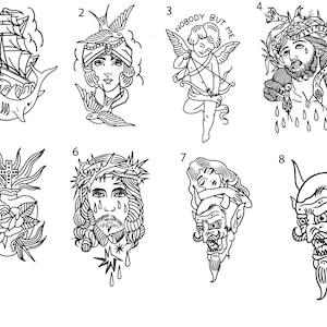 Pre-made Ready to Use Flash Tattoo Stencils Set of 4 - Etsy