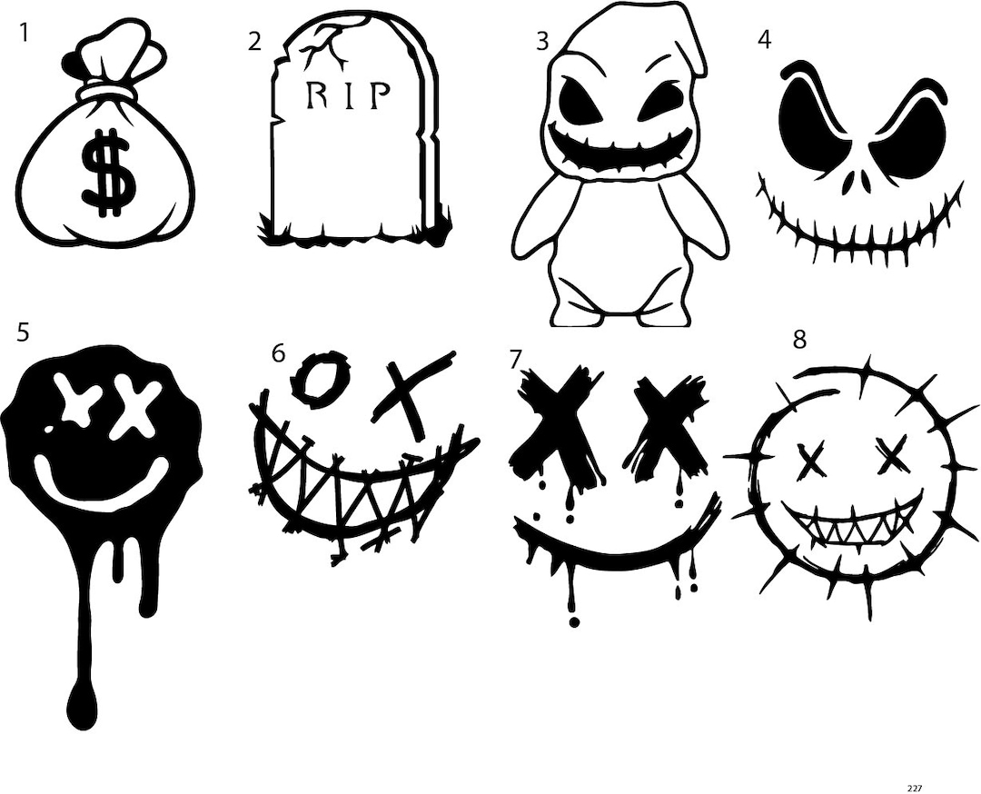 Pre-cut Ready to Use Spooky Witchy Spooky Smile Face Tattoo Stencil ...