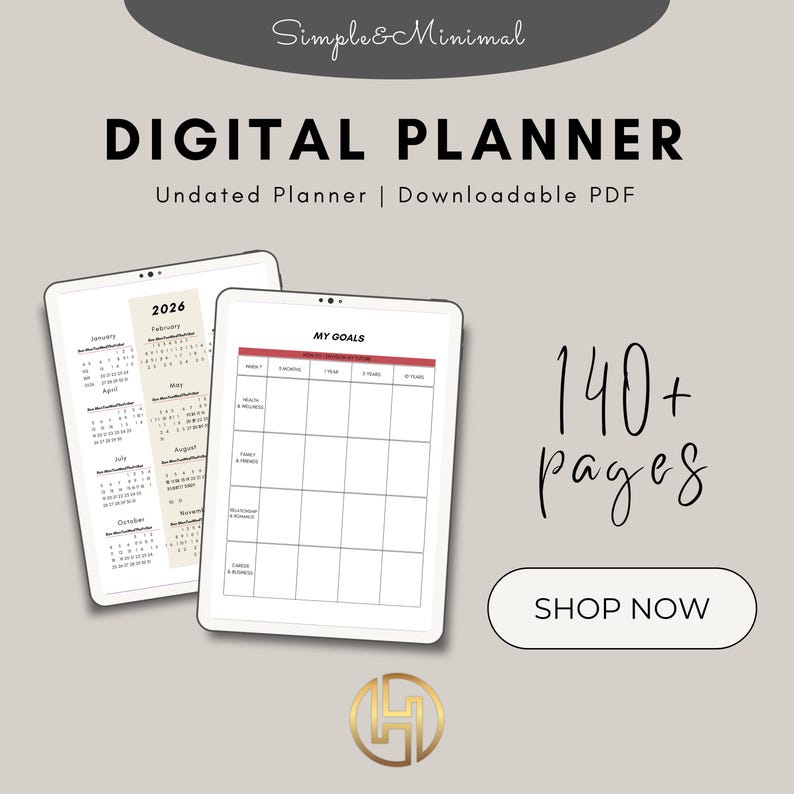 2026 Printable Planner, Undated Planner, Digital Planner PDF, Goal ...