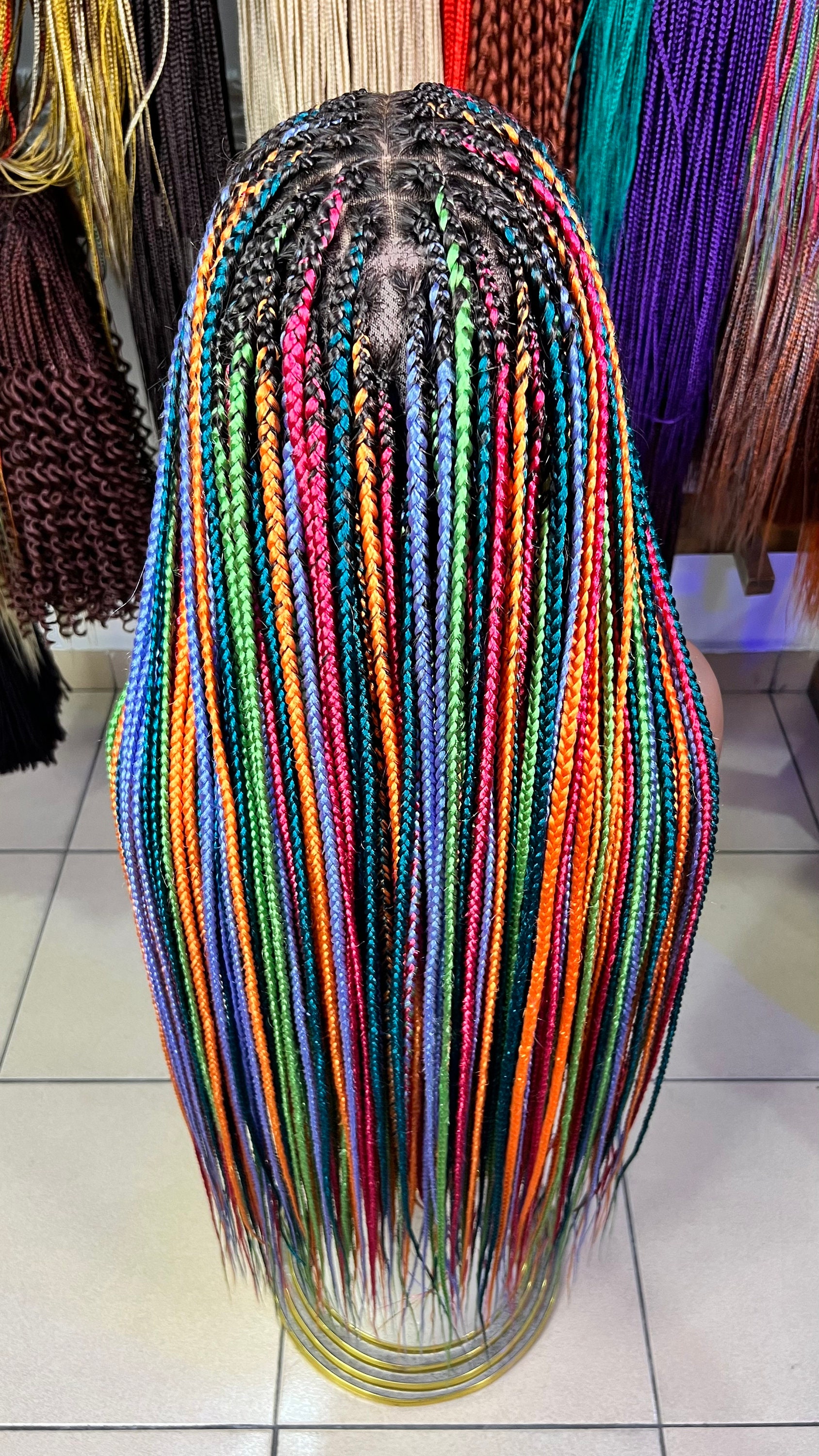 Long Small Knotless Braids With Full Lace Straps and Comb - Etsy