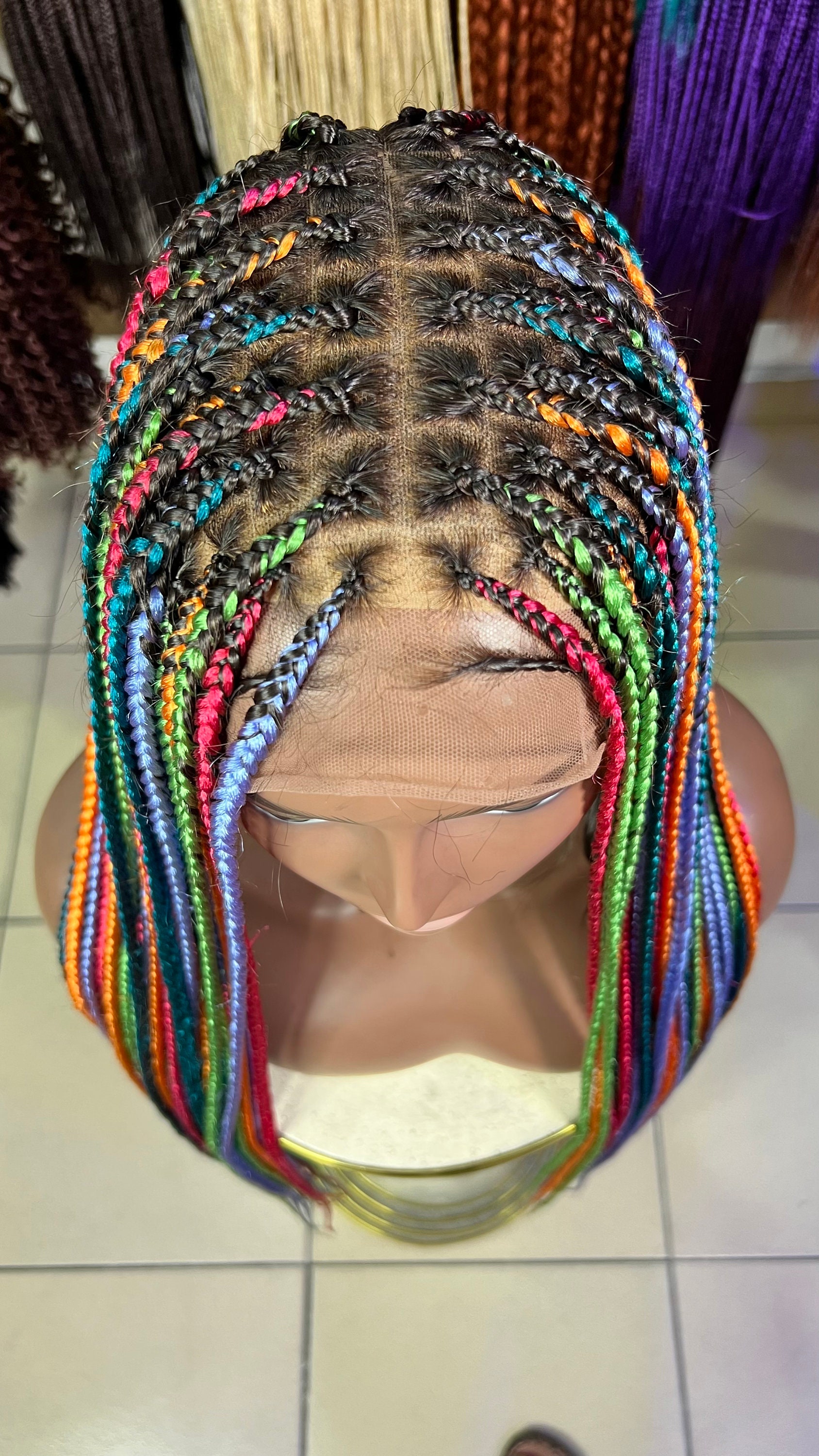 Long Small Knotless Braids With Full Lace Straps and Comb - Etsy