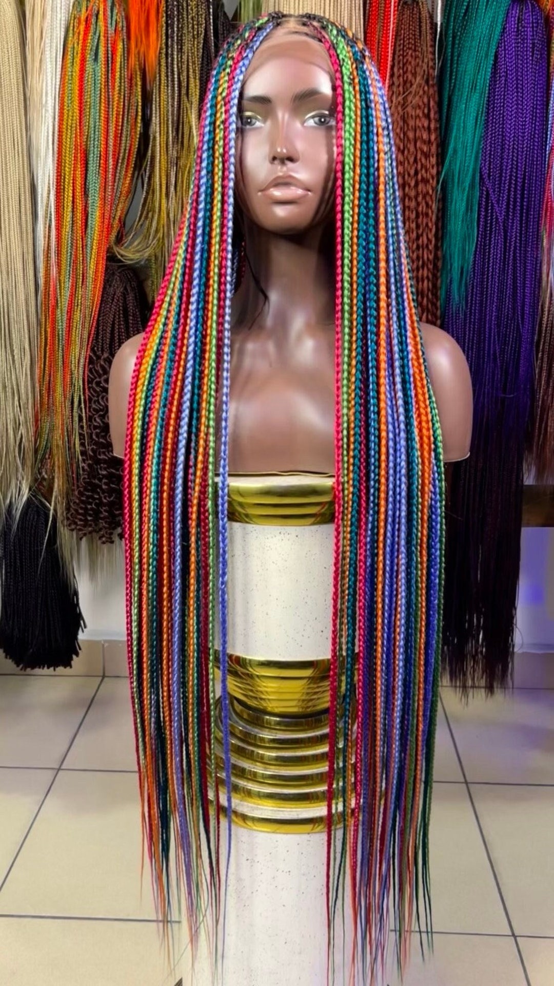 Long Small Knotless Braids With Full Lace Straps and Comb - Etsy