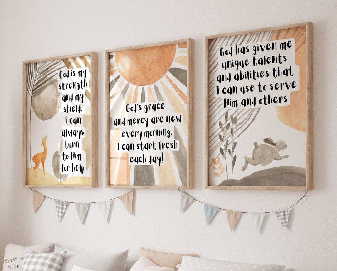 Christian Affirmations for Kids Wall Art Set, Children Bible ...