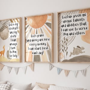 Christian Affirmations for Kids Wall Art Set, Children Bible ...