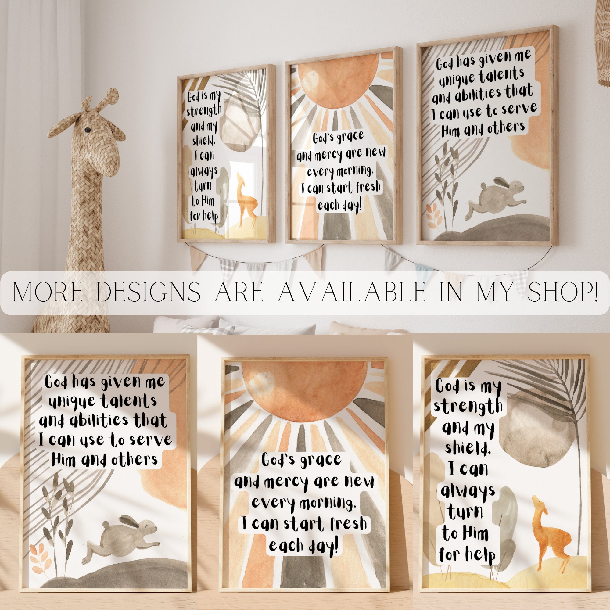 Christian Affirmations for Kids Wall Art Set, Children Bible ...