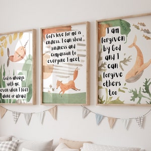 Christian Affirmations for Kids Wall Art Set, Children Bible ...