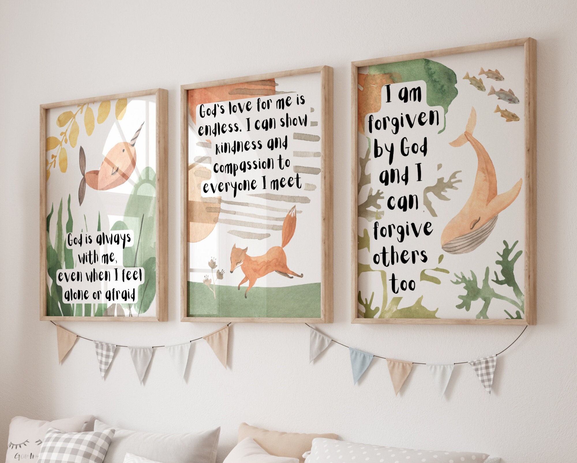 Christian Affirmations for Kids Wall Art Set, Children Bible ...
