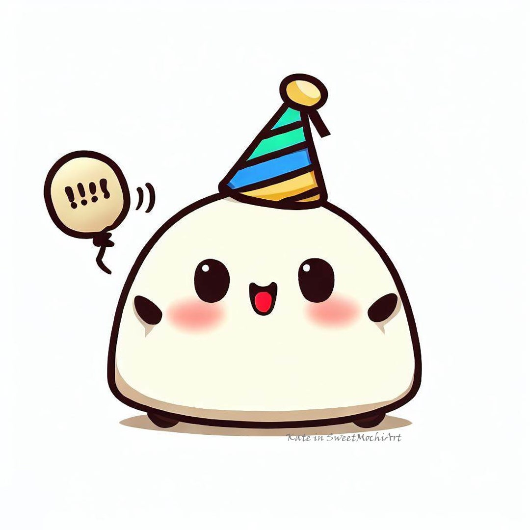 Happy Mochi Birthday: A Cute Character With a Celebration Hat - Etsy