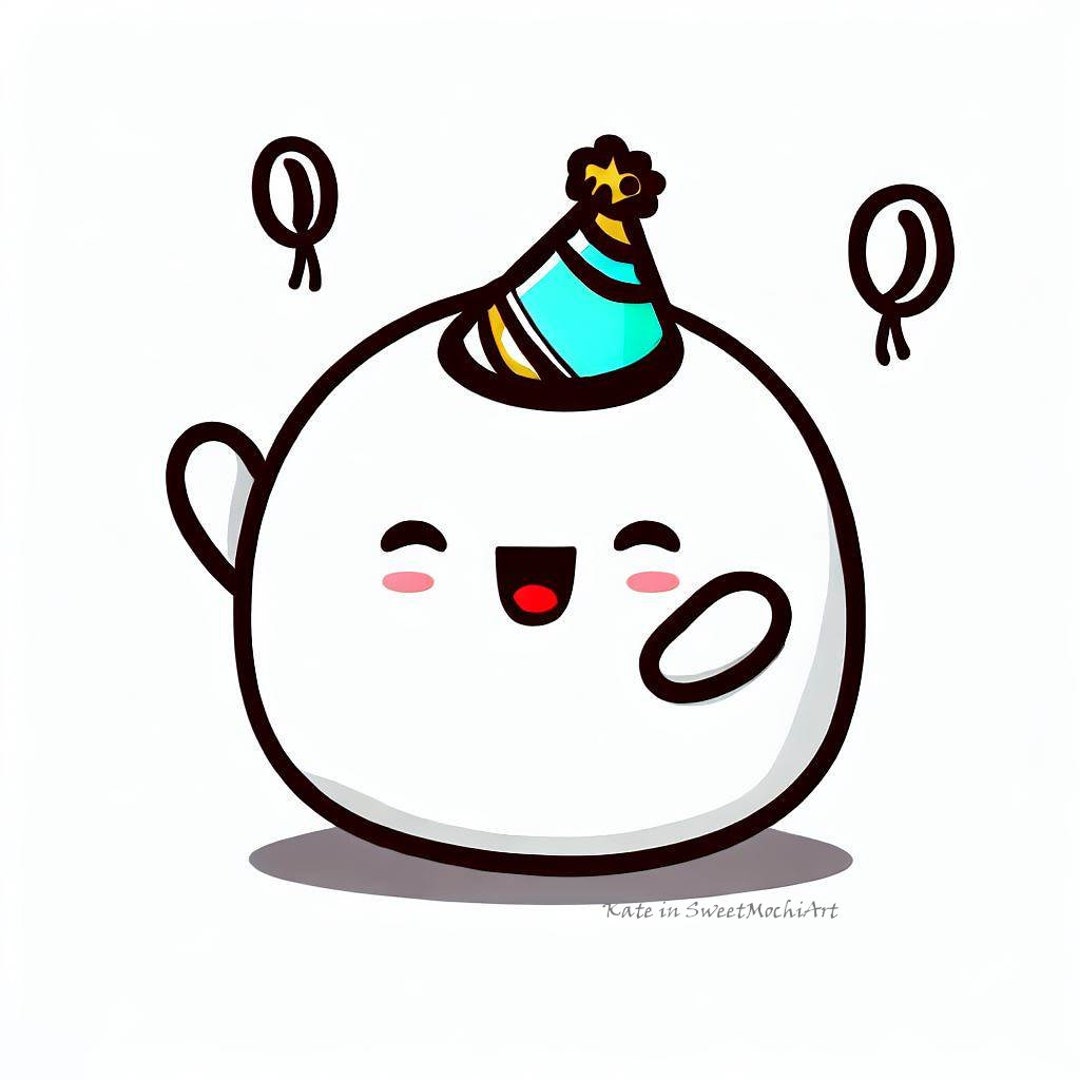 Mochi Birthday Bash: Adorable Character With a Party Hat for - Etsy