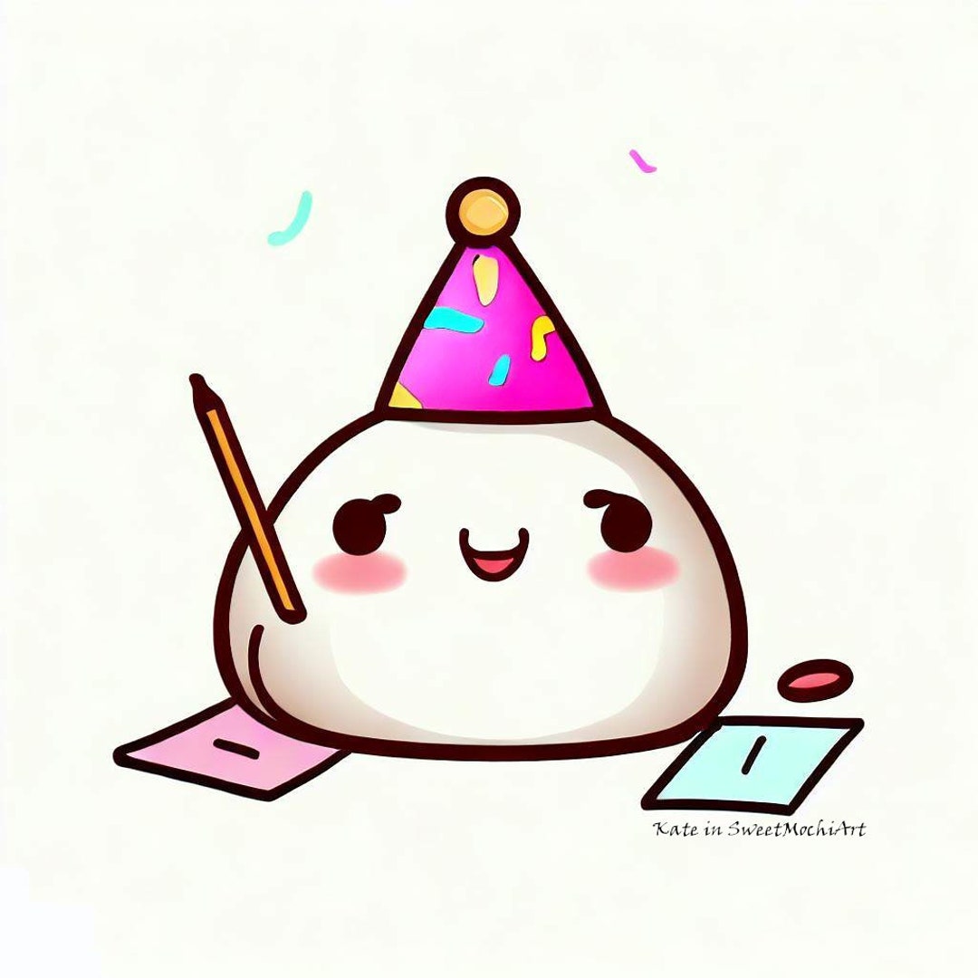 Mochi Birthday Bash: Adorable Character With Party Hat - Etsy