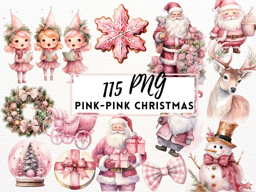 Pink Christmas Clip Art, Digital Design, Xmas Clipart, Cute Christmas ...