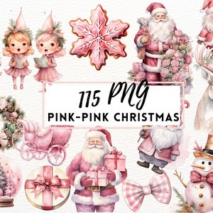 Pink Christmas Clip Art, Digital Design, Xmas Clipart, Cute Christmas ...
