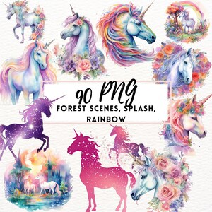 Watercolor Magical Unicorn Clipart BUNDLE, Unicorn Clip Art, Commercial ...