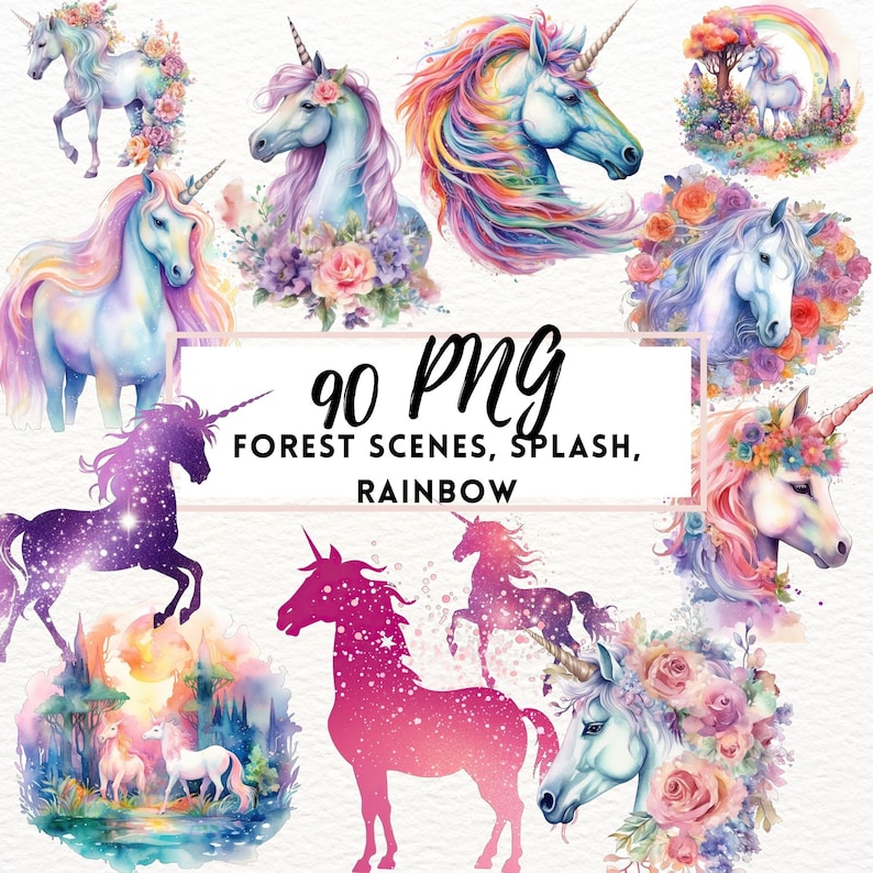 Watercolor Magical Unicorn Clipart BUNDLE, Unicorn Clip Art, Commercial ...