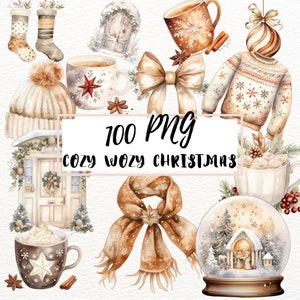 Watercolor Neutral Christmas Clipart, Cozy Christmas Aesthetic, Rustic ...