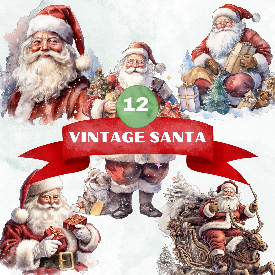 Santa Digital Clipart, Santa Water Color Clipart BUNDLE, Christmas ...