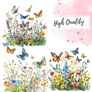 Butterfly Garden Clipart, Garden Flowers Clipart, Transparent ...