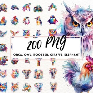Watercolor Rainbow Animals Clipart, Colorful Animal Illustrations ...