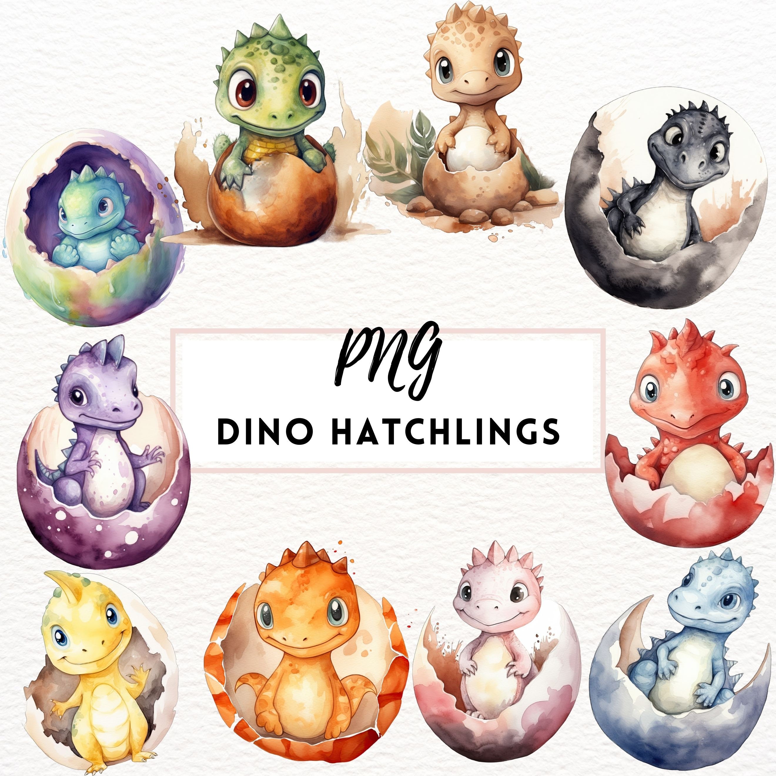 Watercolor Baby Dinosaur Clipart PNG, Cute Dino Bundle Commercial Use ...