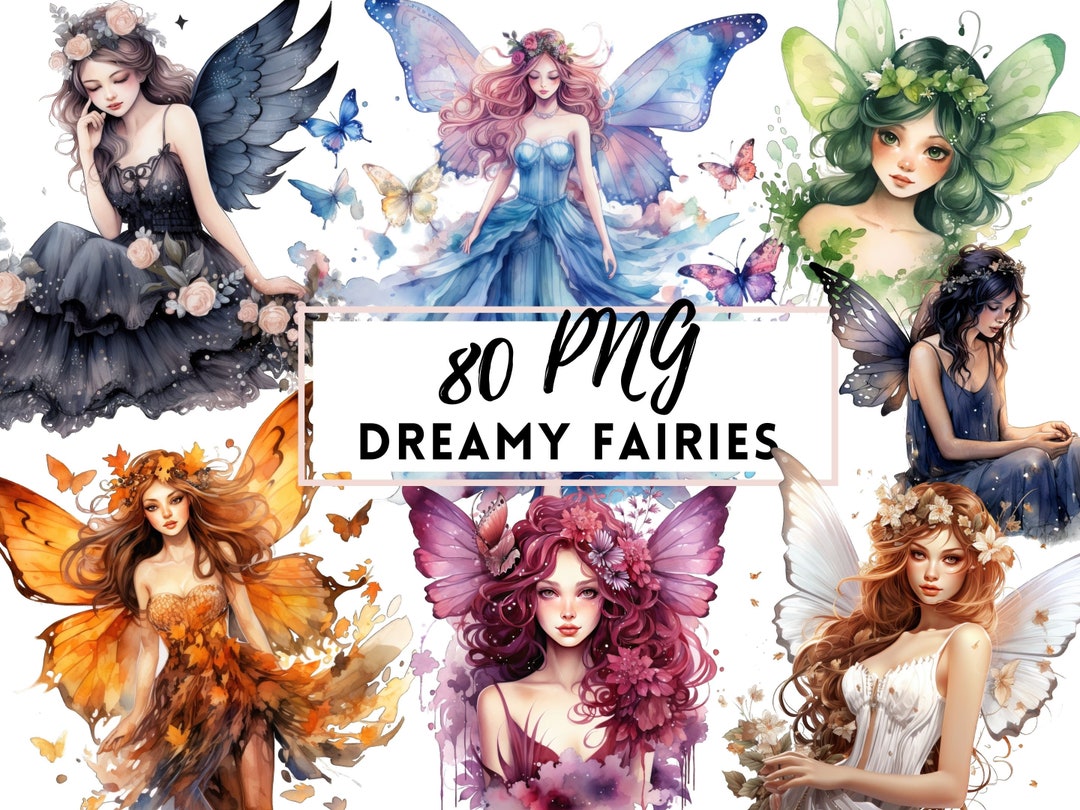 Watercolor Fairies Clip Art, Butterfly Fairies Watercolor PNG, Fantasy ...