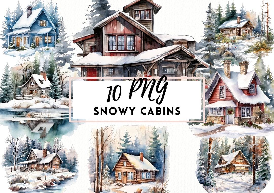 Watercolor Log Cabin Clipart Winter Cottage Clipart Bundle - Etsy