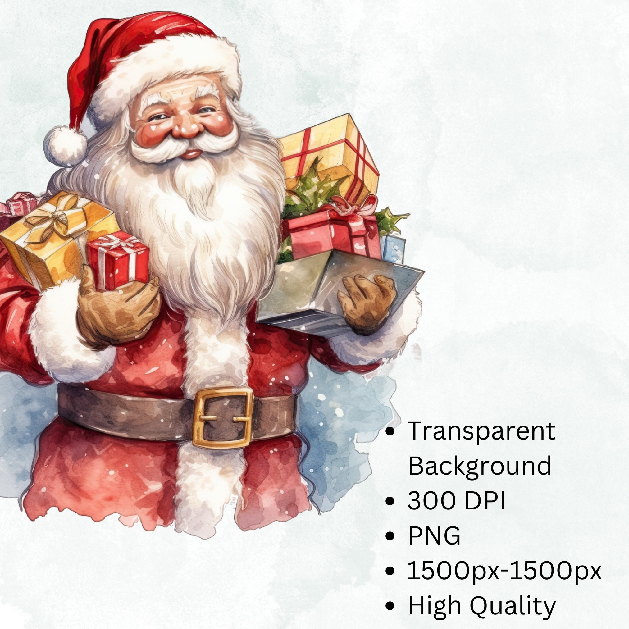 Santa Digital Clipart, Santa Water Color Clipart BUNDLE, Christmas ...