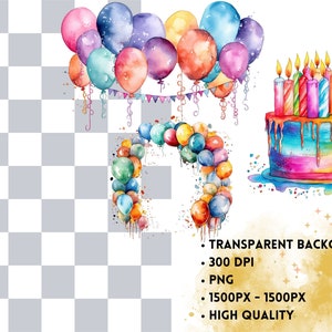 Rainbow Happy Birthday Party Clipart, Cake Present Balloons Clipart SET ...