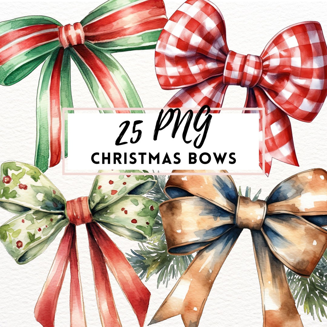 Watercolor Christmas Bow Clipart, PNG, Christmas Winter Clipart ...