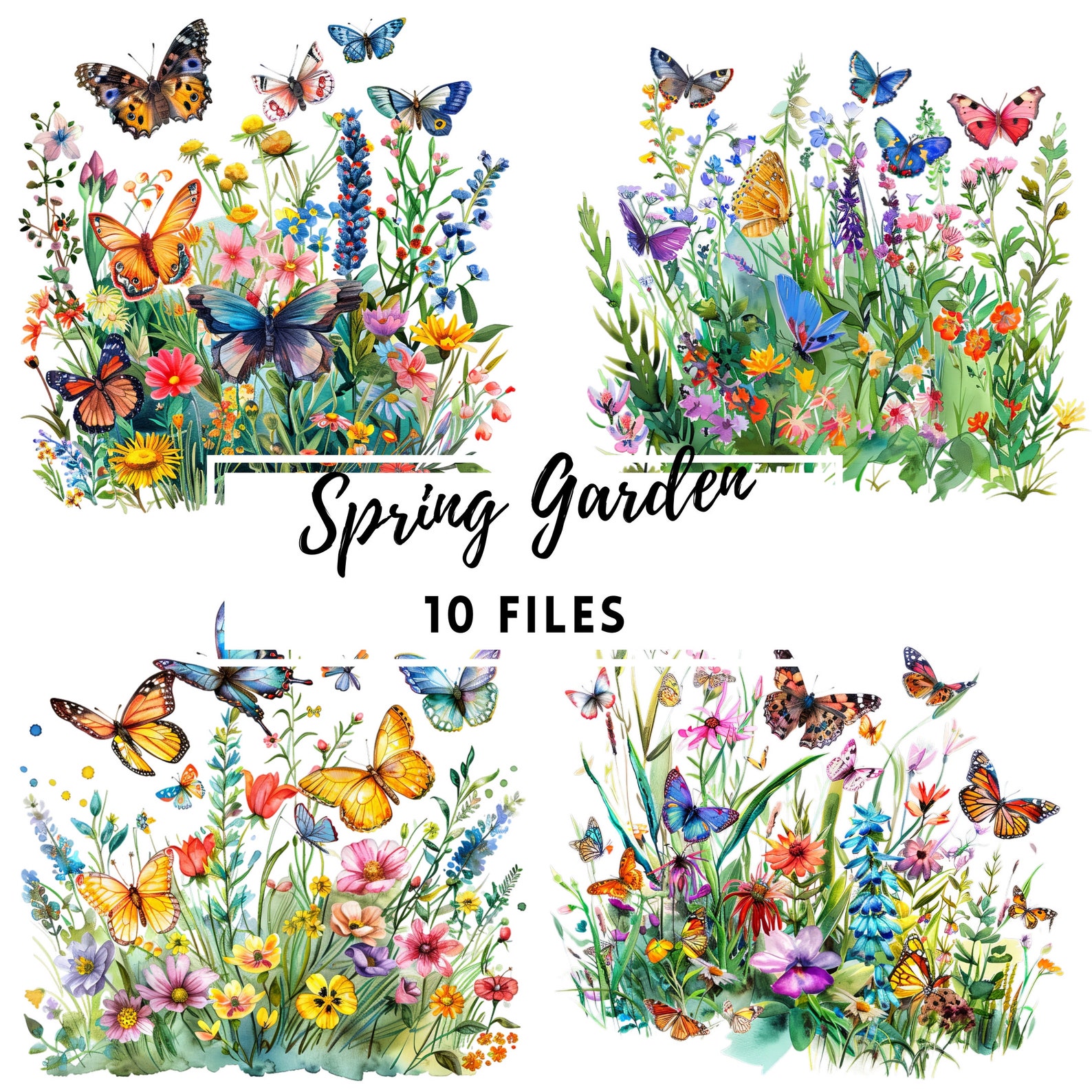 Butterfly Garden Clipart, Garden Flowers Clipart, Transparent ...