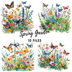 Butterfly Garden Clipart, Garden Flowers Clipart, Transparent ...
