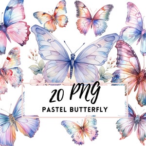 Pastel Butterfly, Pastel Butterflies Clipart SET, Transparent PNG ...