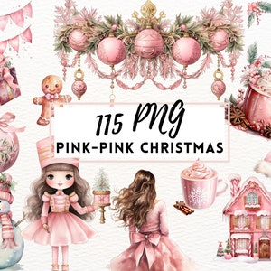 Pink Christmas Clip Art, Digital Design, Xmas Clipart, Cute Christmas ...