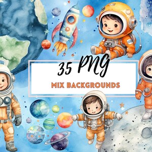 Watercolor Space Clipart, Cute Astronaut Nursery Clipart, Rocket ...