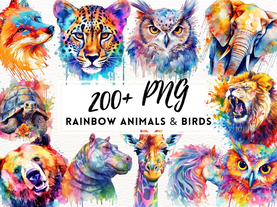 Watercolor Rainbow Animals Clipart, Colorful Animal Illustrations ...