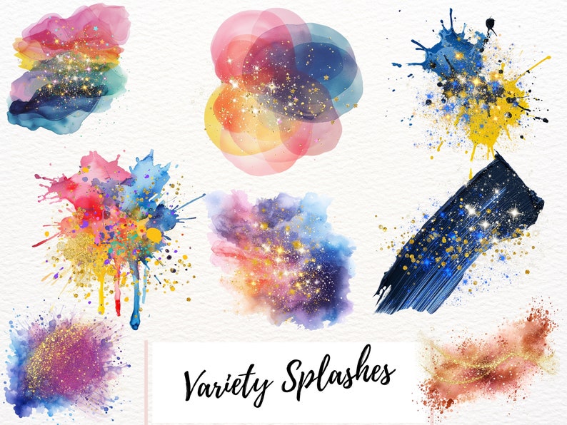 Watercolor Glitter Color Splash Clipart, Commercial Use, Paint Splatter ...