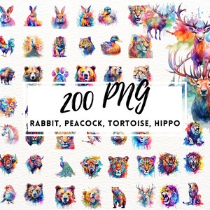 Watercolor Rainbow Animals Clipart, Colorful Animal Illustrations ...