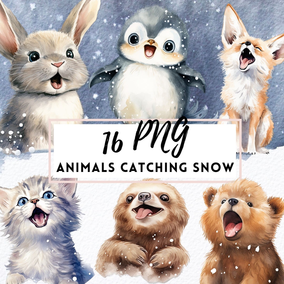 Watercolor Winter Animals Birds, Animals in Snowfall Clipart ...