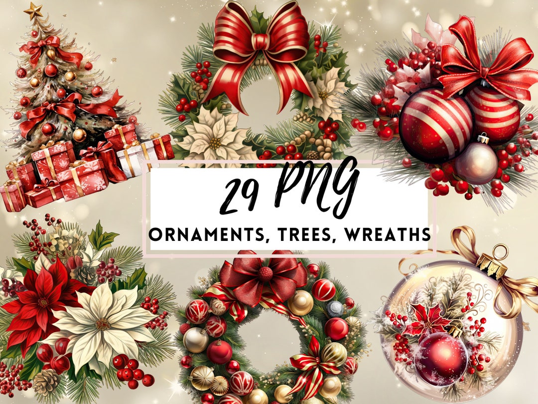 Watercolor Christmas Clipart, Christmas BUNDLE, Ornaments, Trees ...