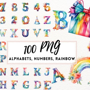 Rainbow Happy Birthday Party Clipart, Cake Present Balloons Clipart SET ...